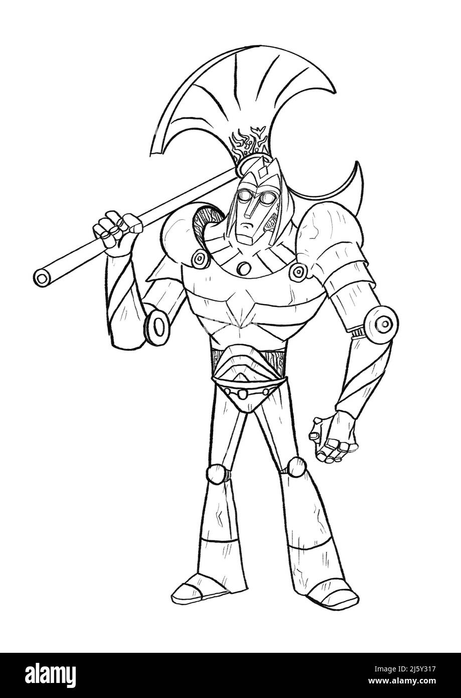 robot warrior with large axe illustration Stock Photo - Alamy