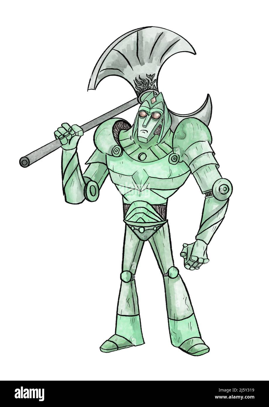 robot warrior with large axe illustration Stock Photo - Alamy