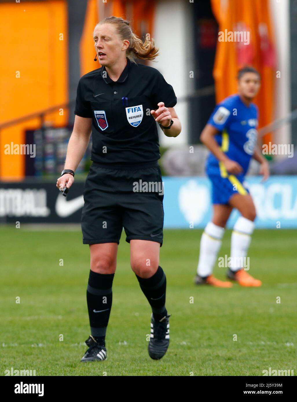 BARNET, ENGLAND - APRIL 24: Referee Lisa Benn during Barclays FA Women ...