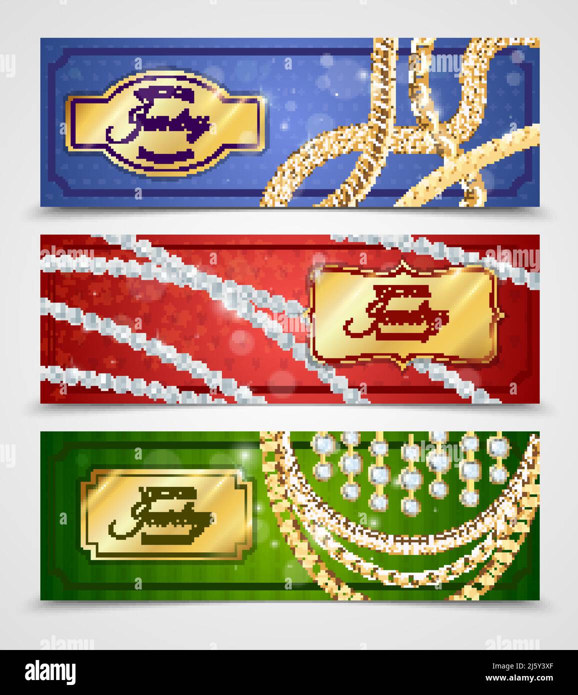 Jewelry realistic horizontal banners set with chains and earrings ...