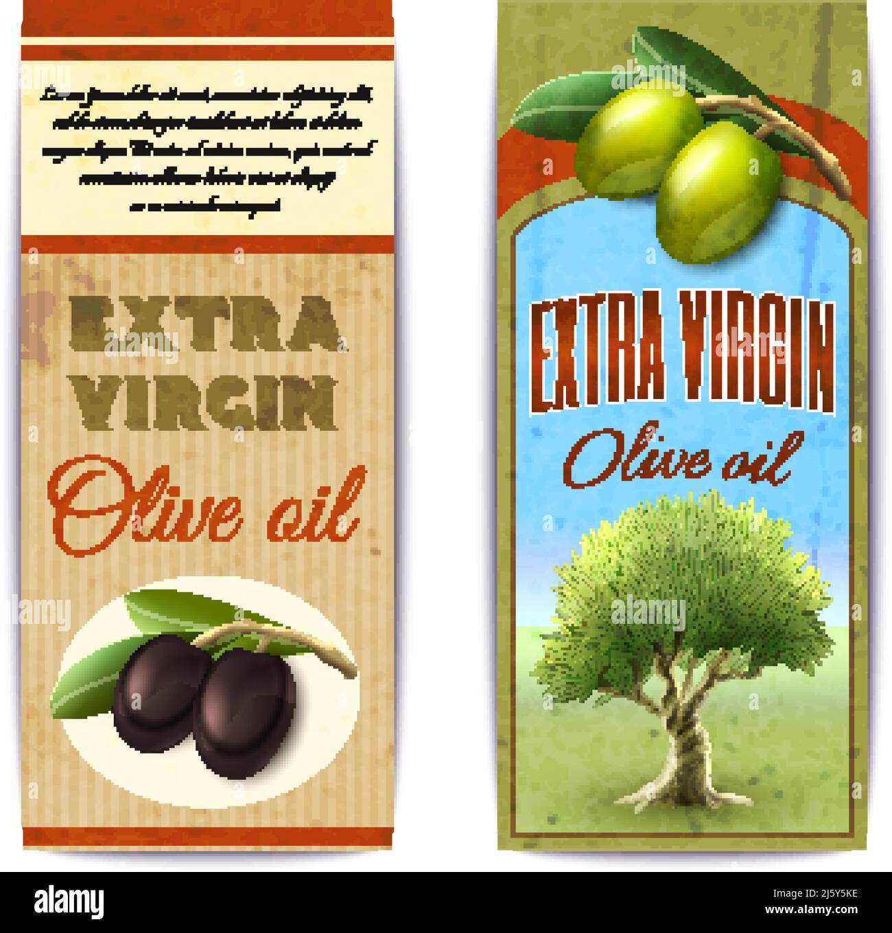 Extra virgin olive oil labels with black and green olives vertical ...