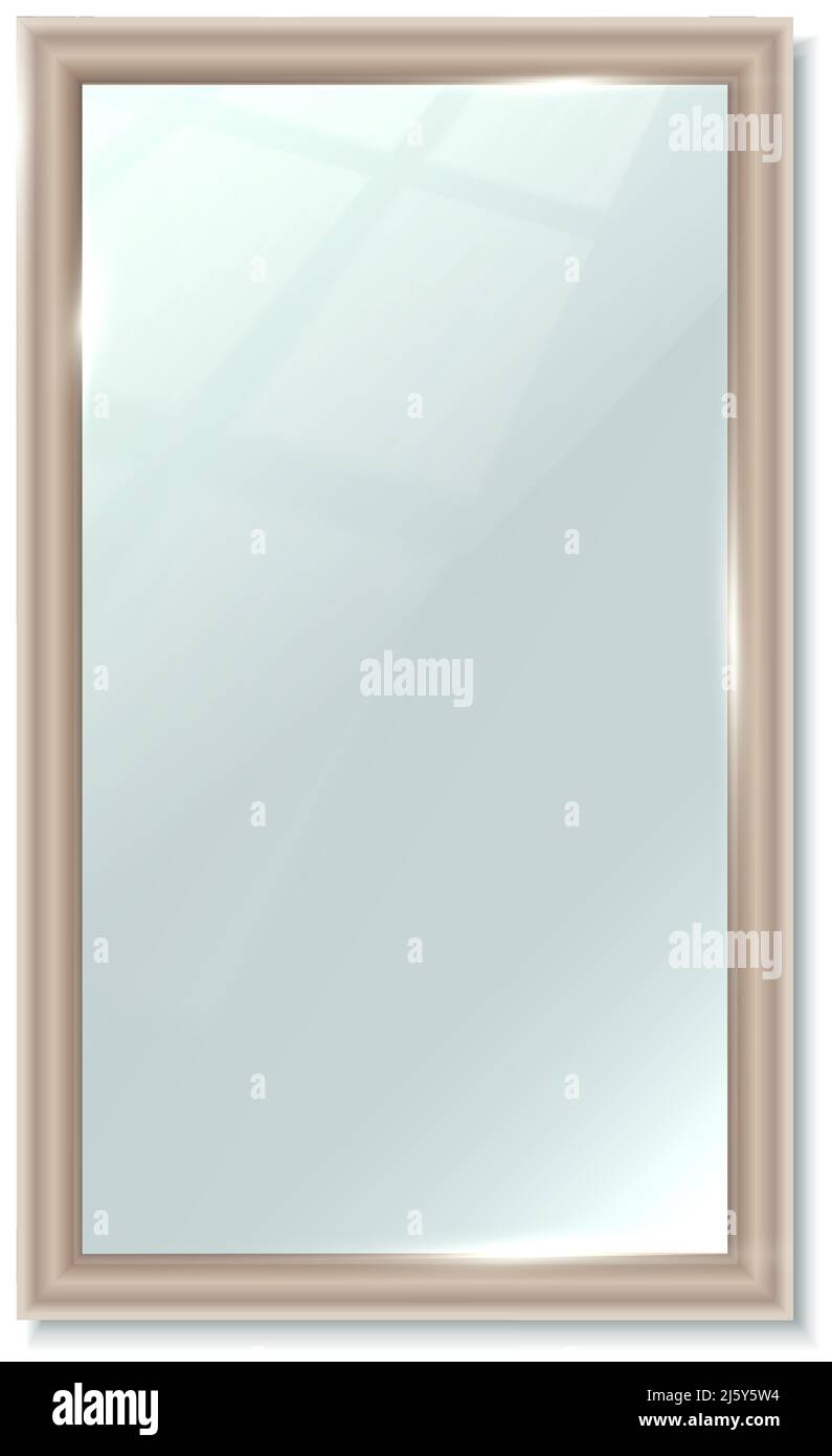 3d realistic vector icon. Rectangular vertical big mirror. Reflection ...