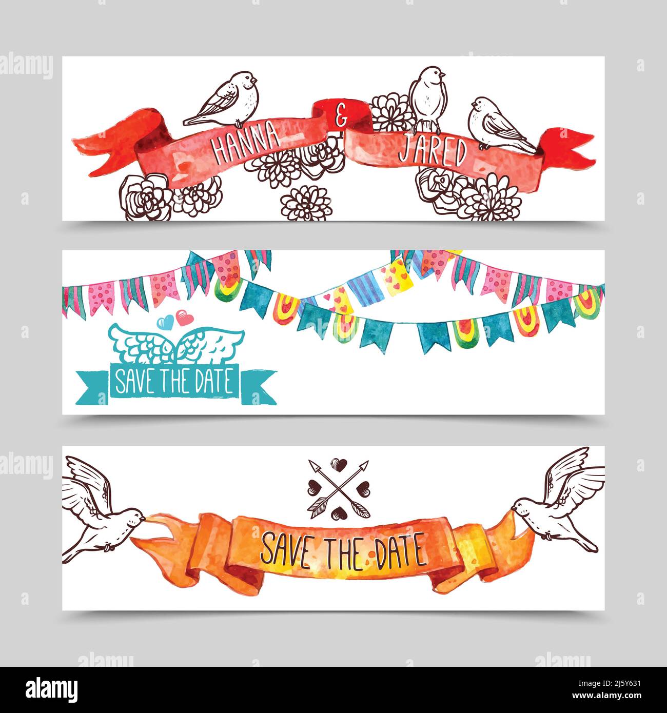 Wedding party holiday invitation template horizontal banner set ...
