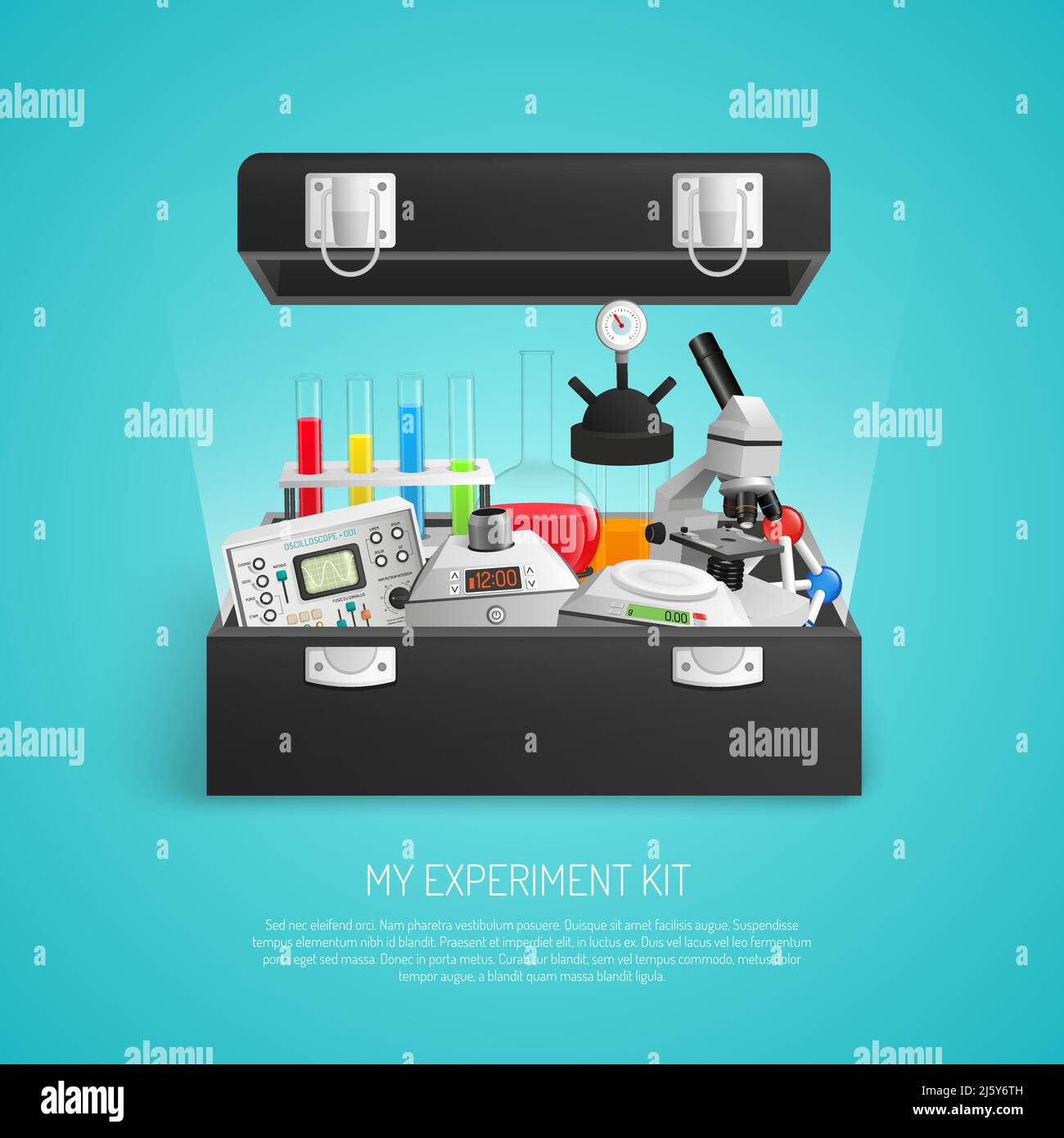 Science realistic set with chemical lab equipment 3d vector ...