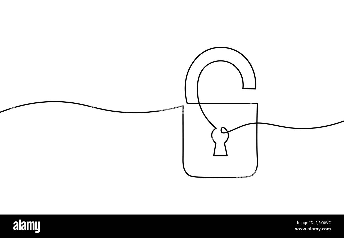 Cyber safety padlock one line art. Continuous line internet security ...