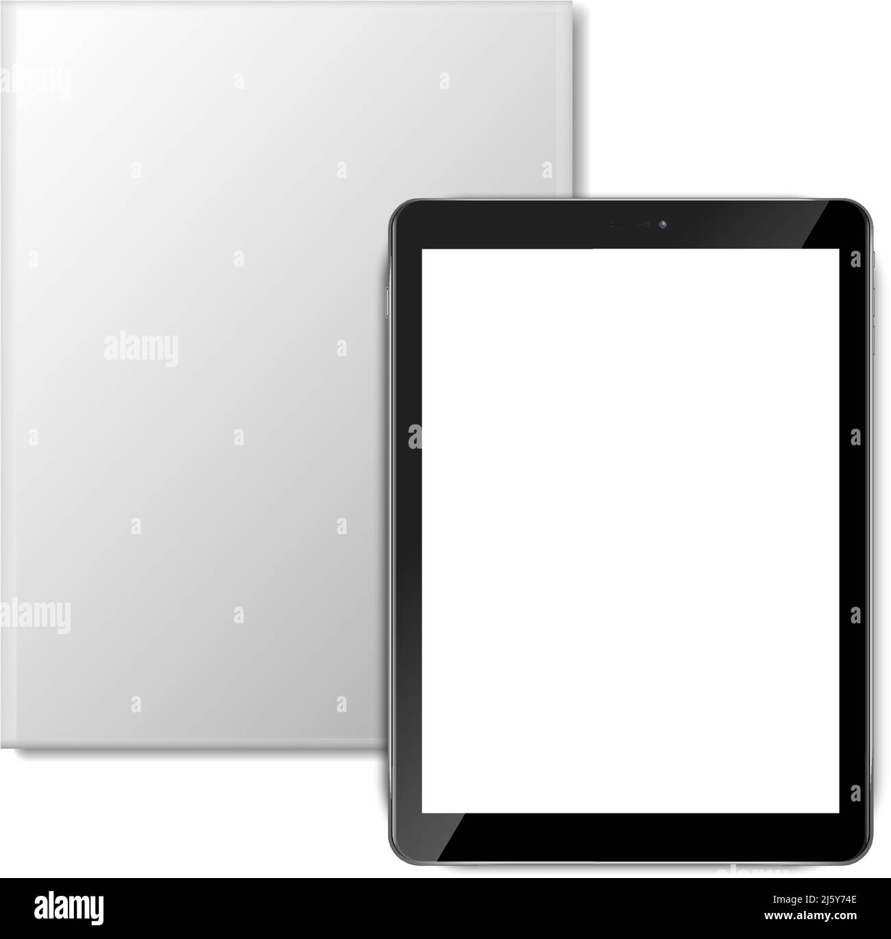 3d realistic vector icon set. Mock up of magazine and tablet Stock ...