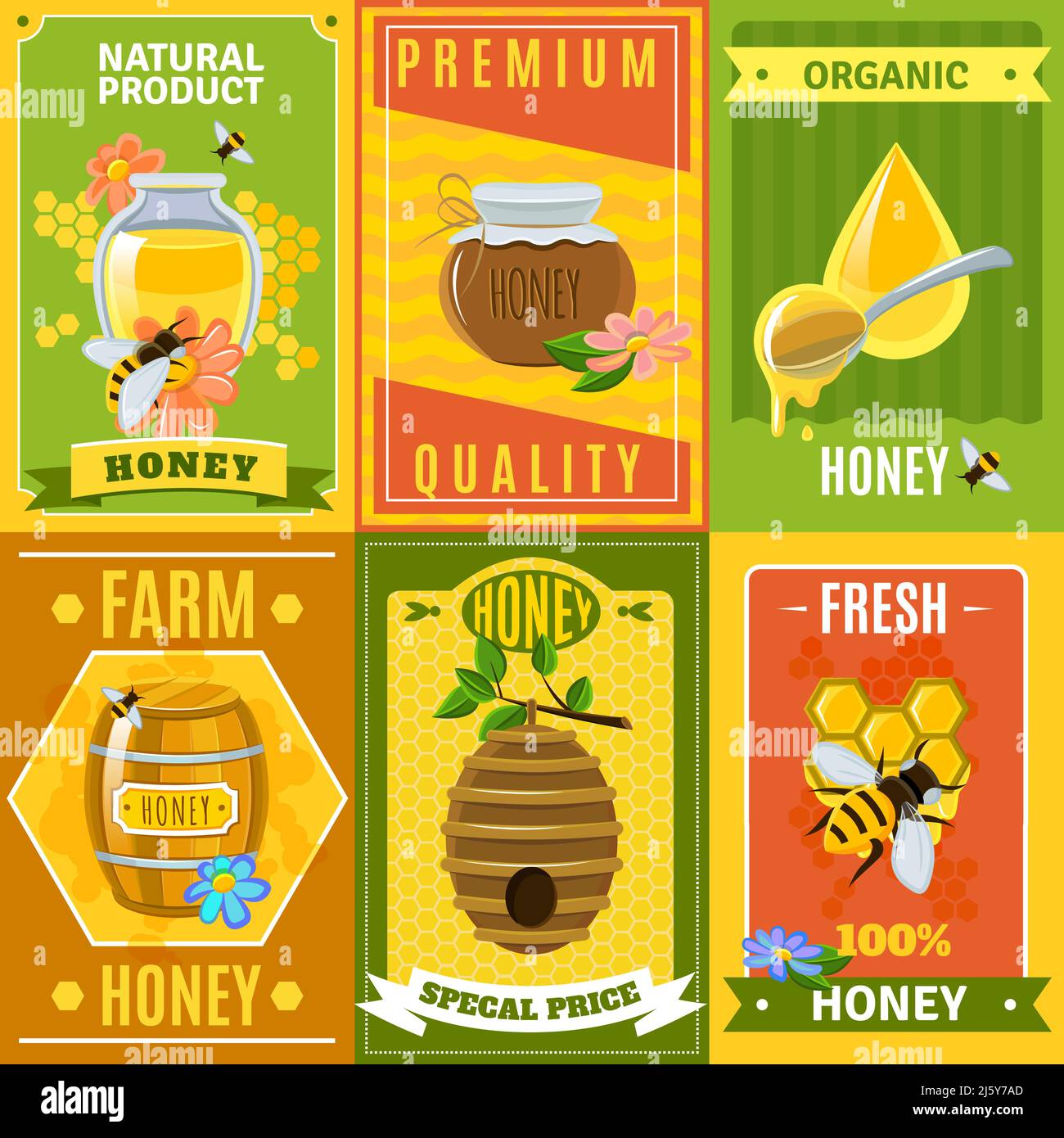 Honey poster set with natural farm honey for special price flat ...