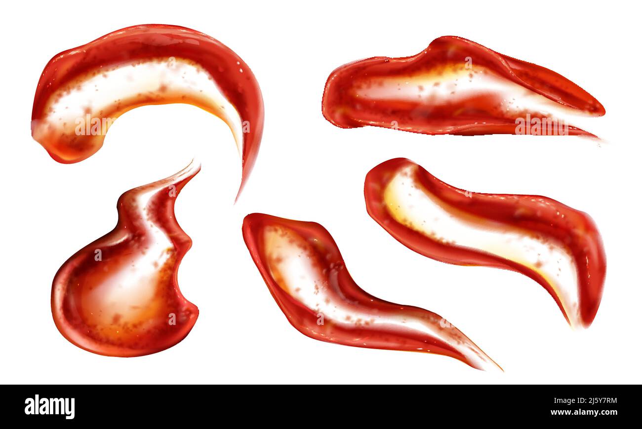 Ketchup splashes set, tomato sauce splatter blobs top view isolated on ...