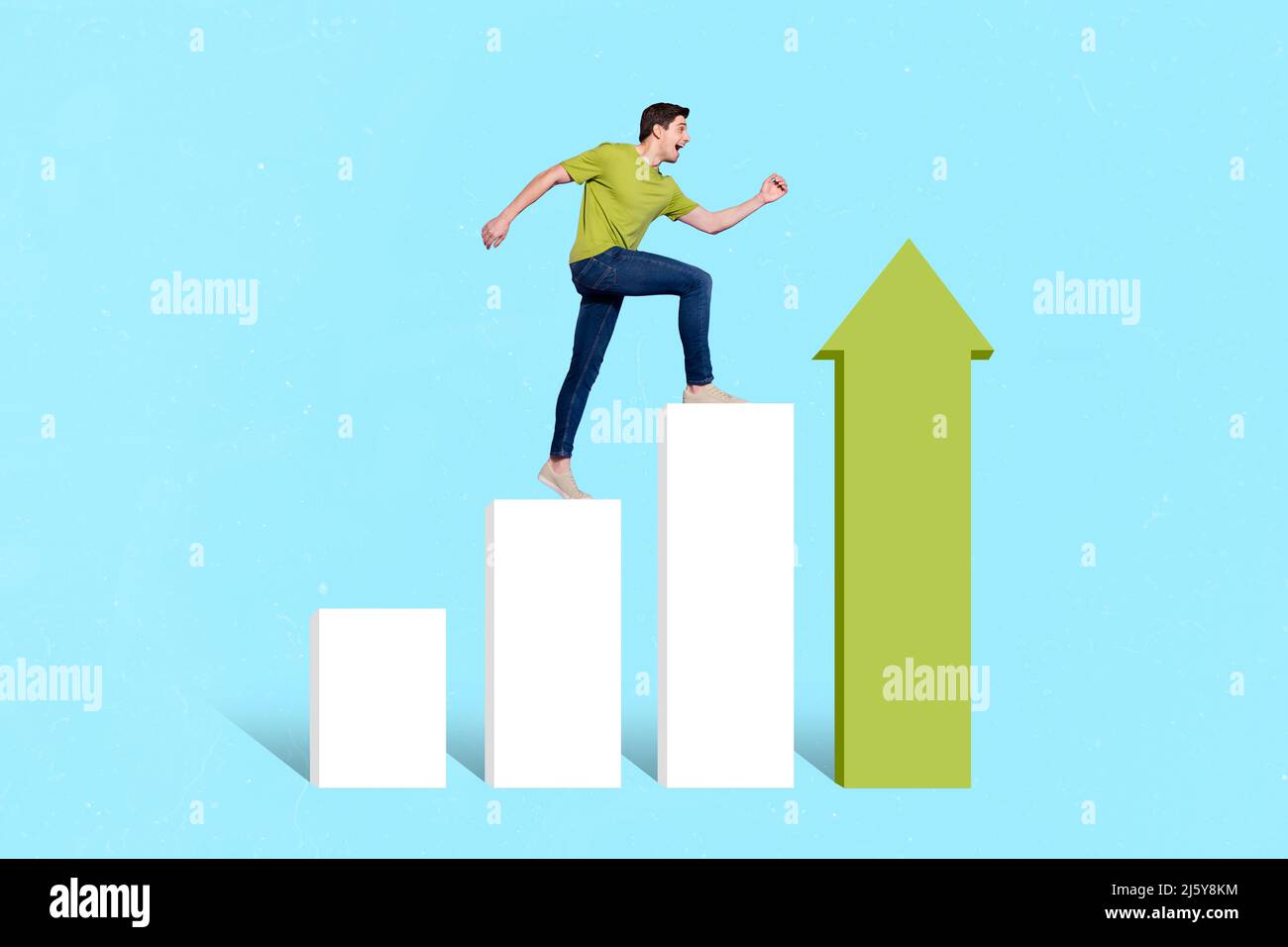 Creative photo artwork collage guy rising success white green graphics ...