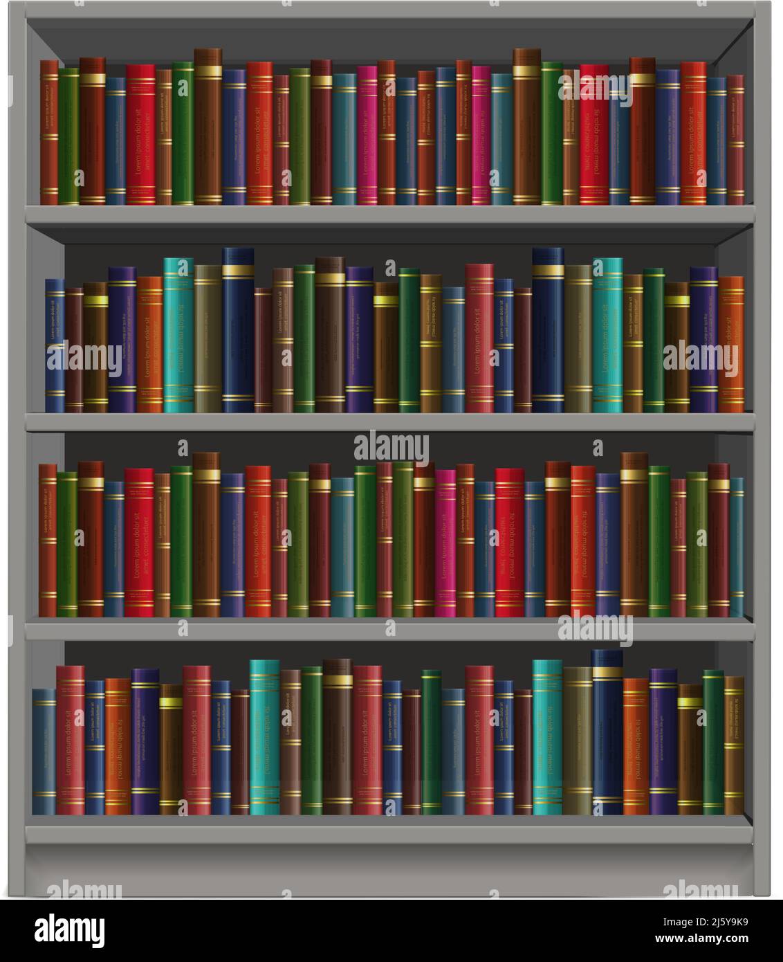 3d realistic vector icon. Bookcase with colorful book rows. Library ...