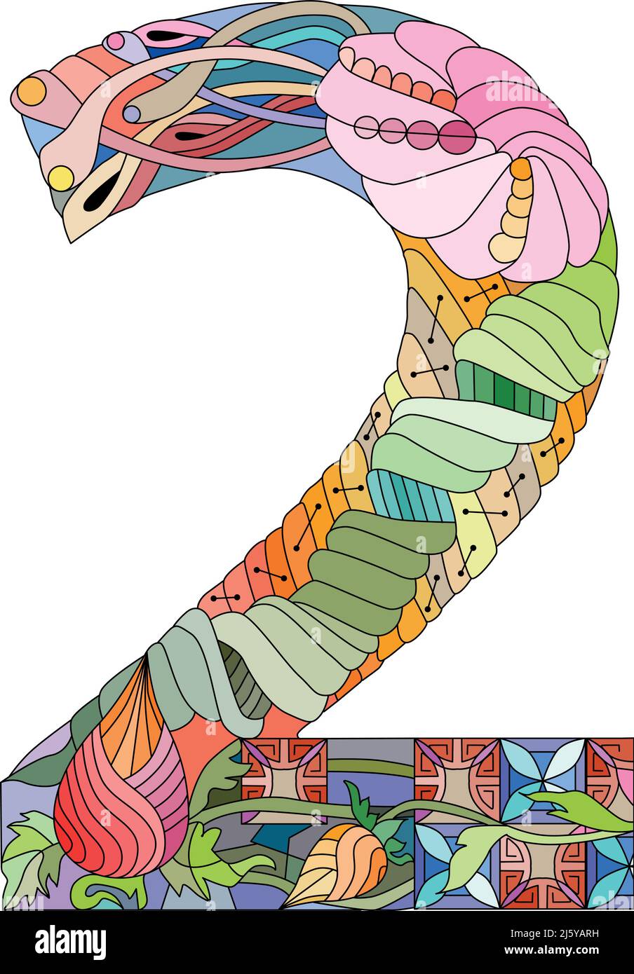 Two number Isolated zentangle illustration for decoration Stock Vector ...