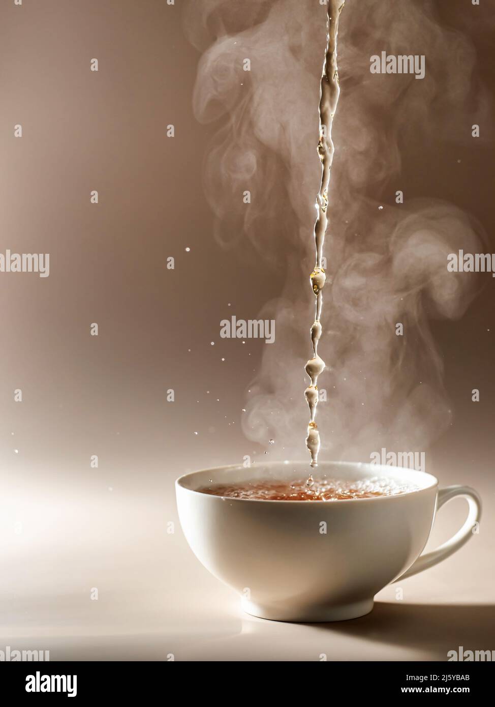 Cup of tea with steam on brown background. Process brewing tea, Concept ...