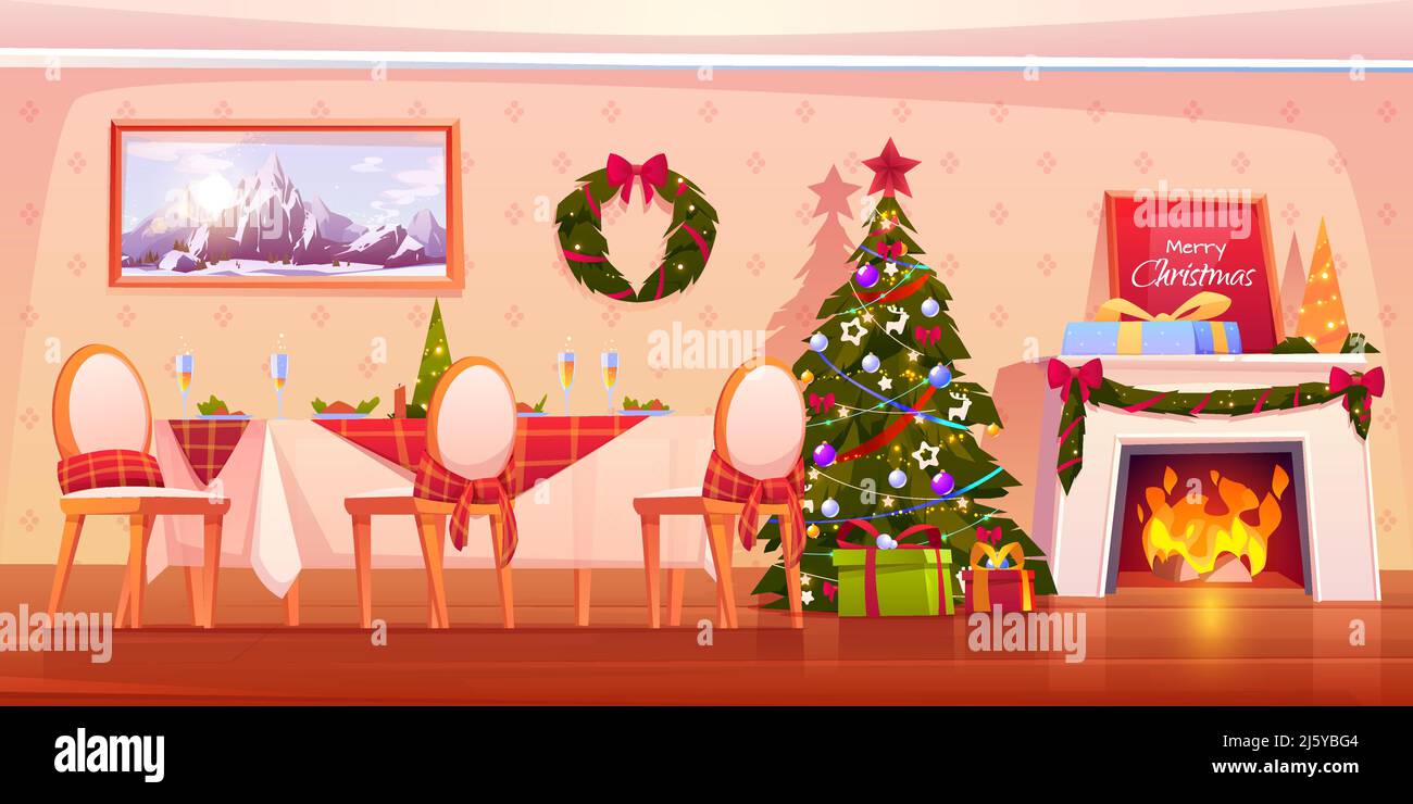 Family Christmas dinner, empty interior cartoon vector illustration ...