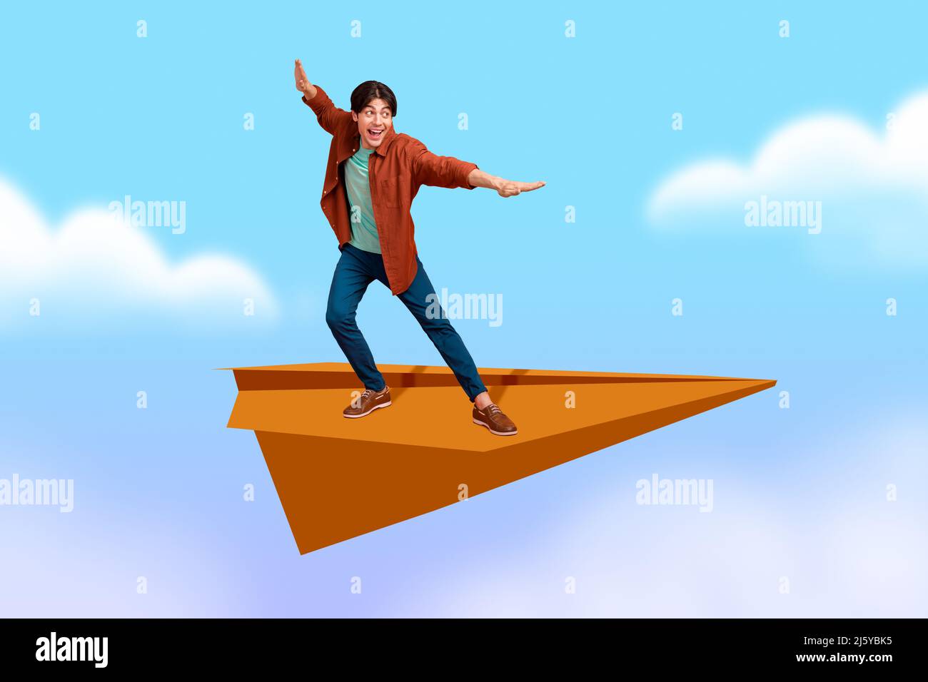 Full length body size view collage of attractive cheerful guy standing ...