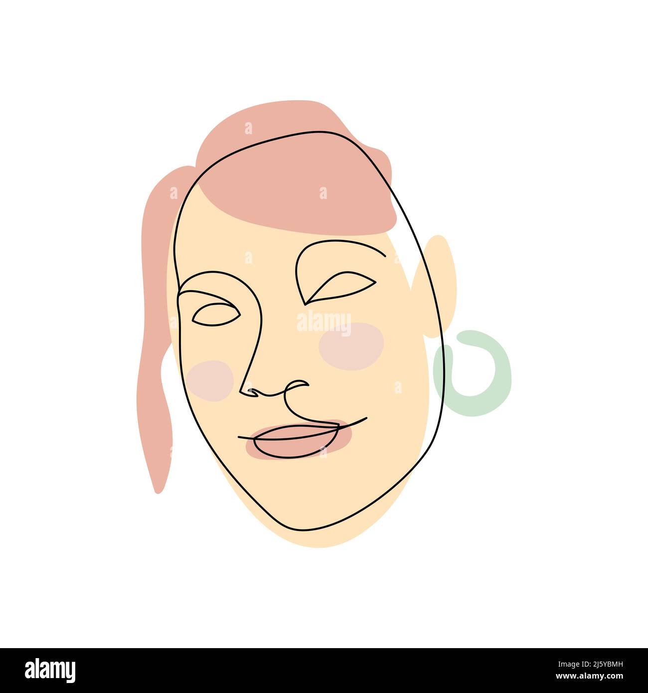 Female face single line drawing and pastel abstract shapes composition ...