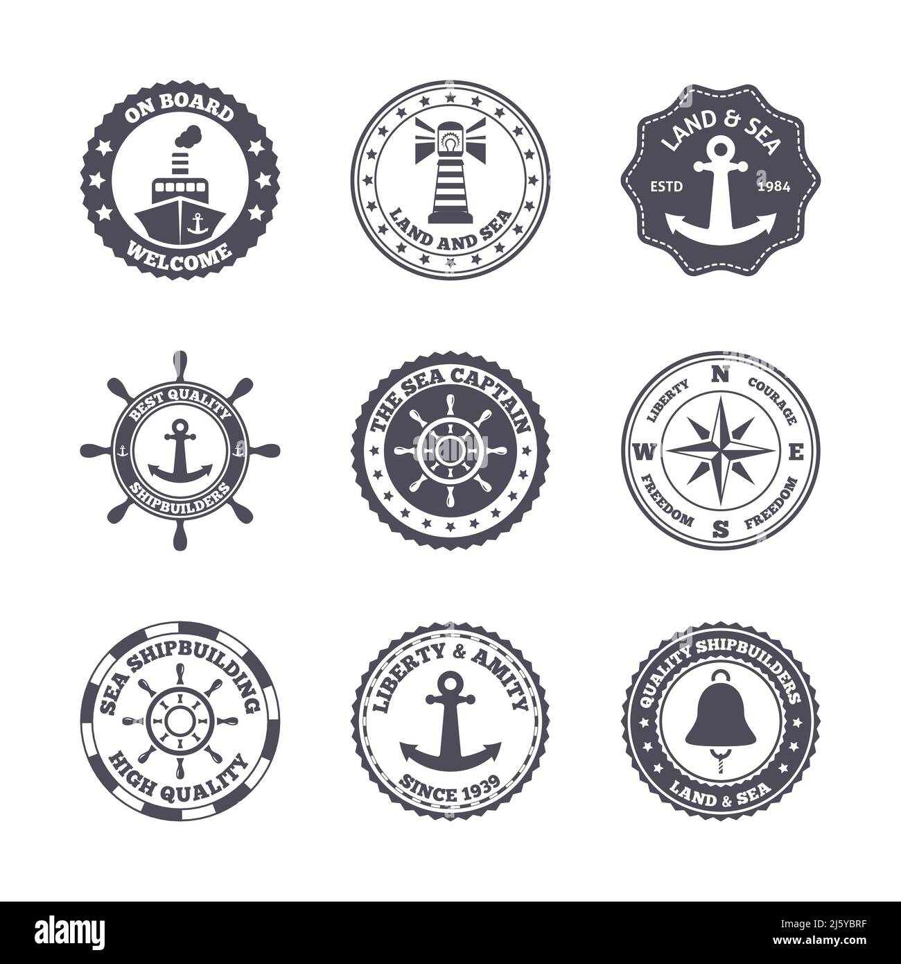 Sea port ocean transport label black set isolated vector illustration ...