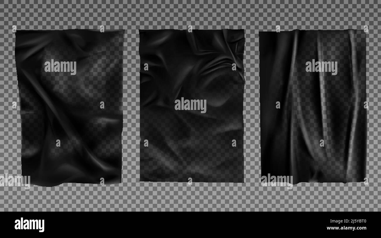 Black wet paper, bad glued wheatpaste set. Wrinkled and creased sheets ...