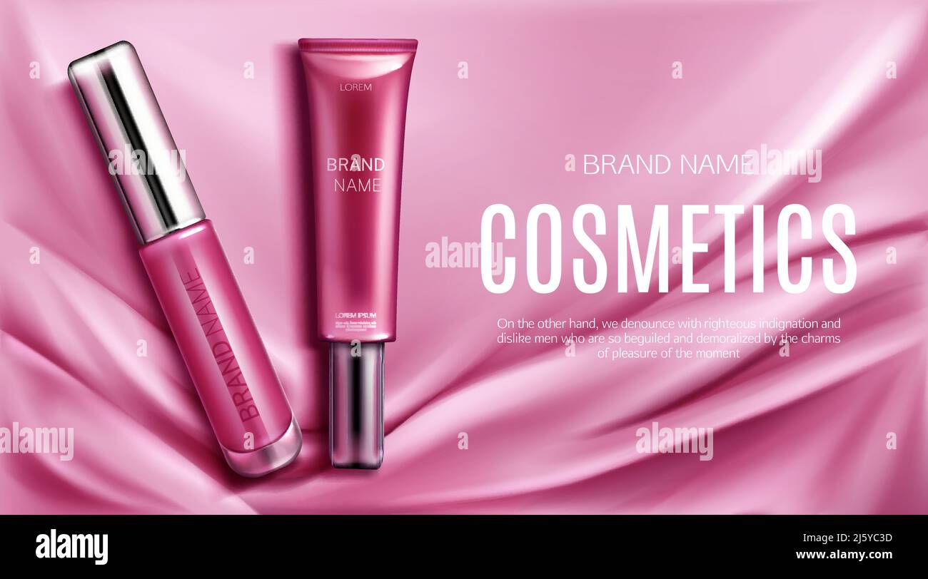 Lip gloss, liquid lipstick tubes with silver caps top view, make up ...