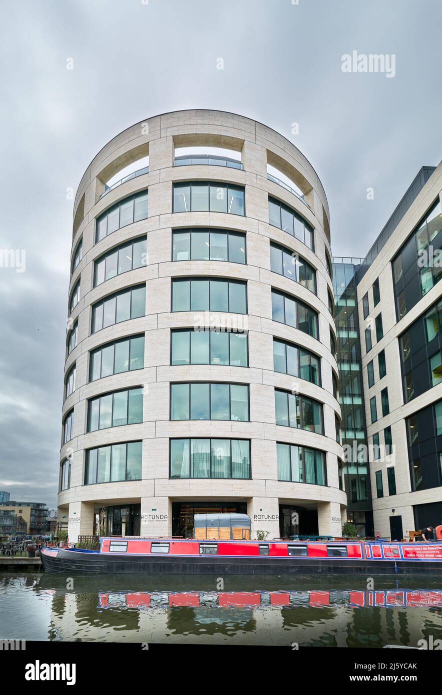 The rotunda of the Kings Place building beside Regents canal, London ...