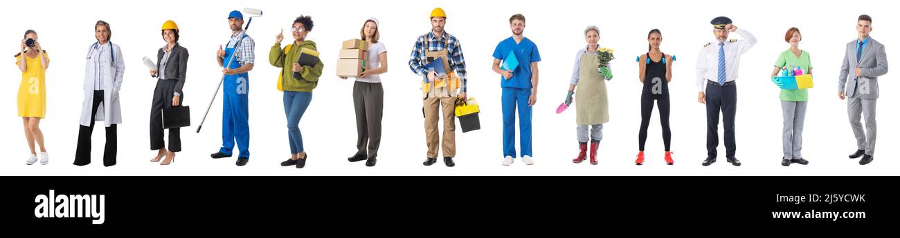 Group of professional workers of different professions isolated on ...