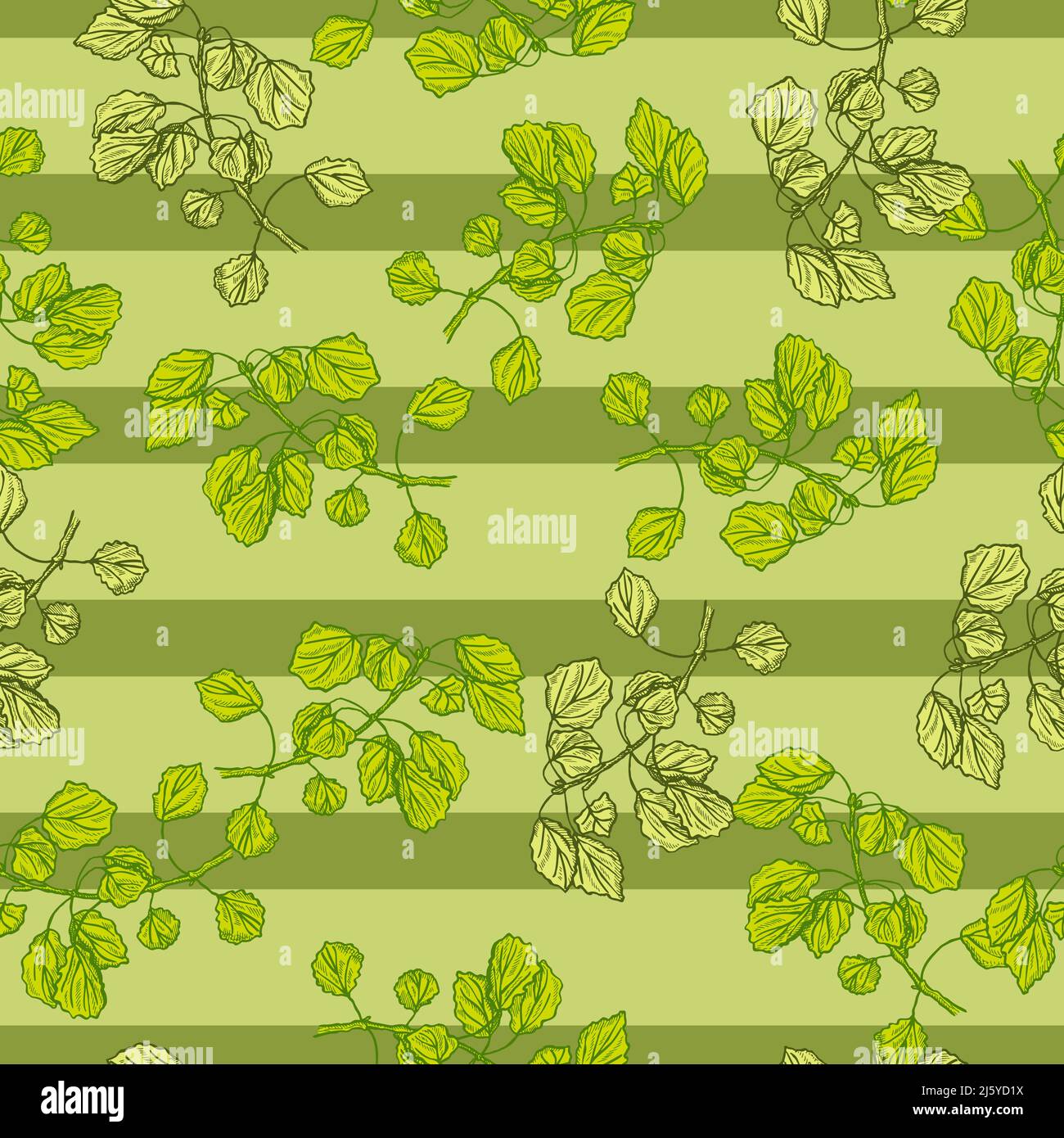 Seamless pattern engraved tree branches. Vintage background summer ...