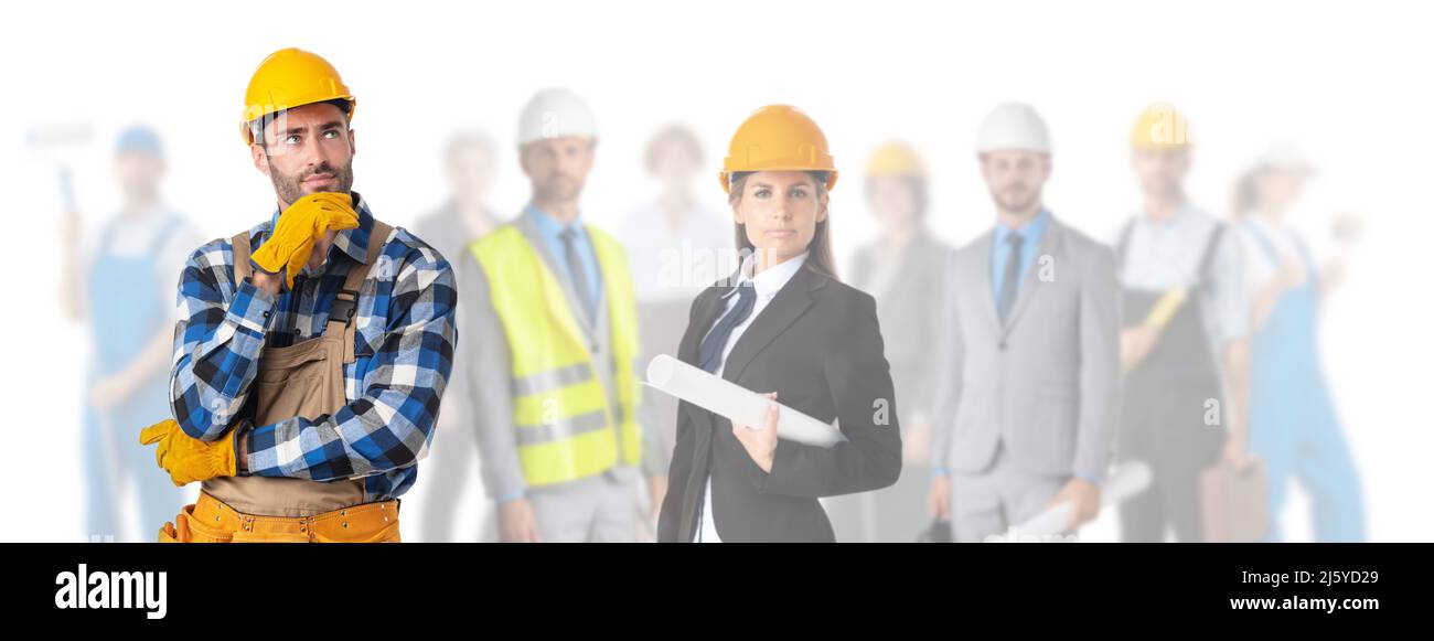 Industrial contractors workers people isolated over white background ...