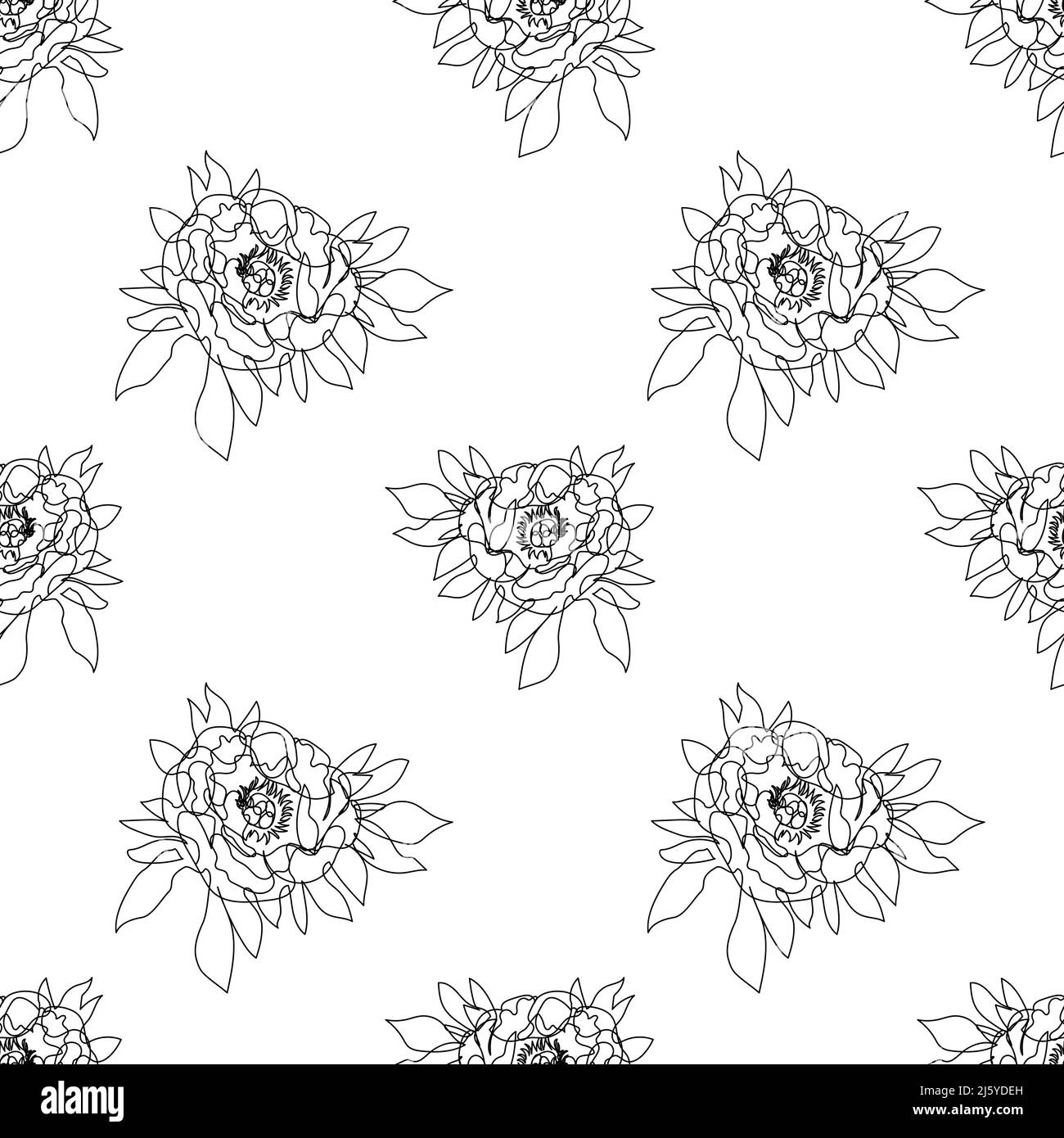 Seamless pattern with one single line drawings of peony flowers Stock ...