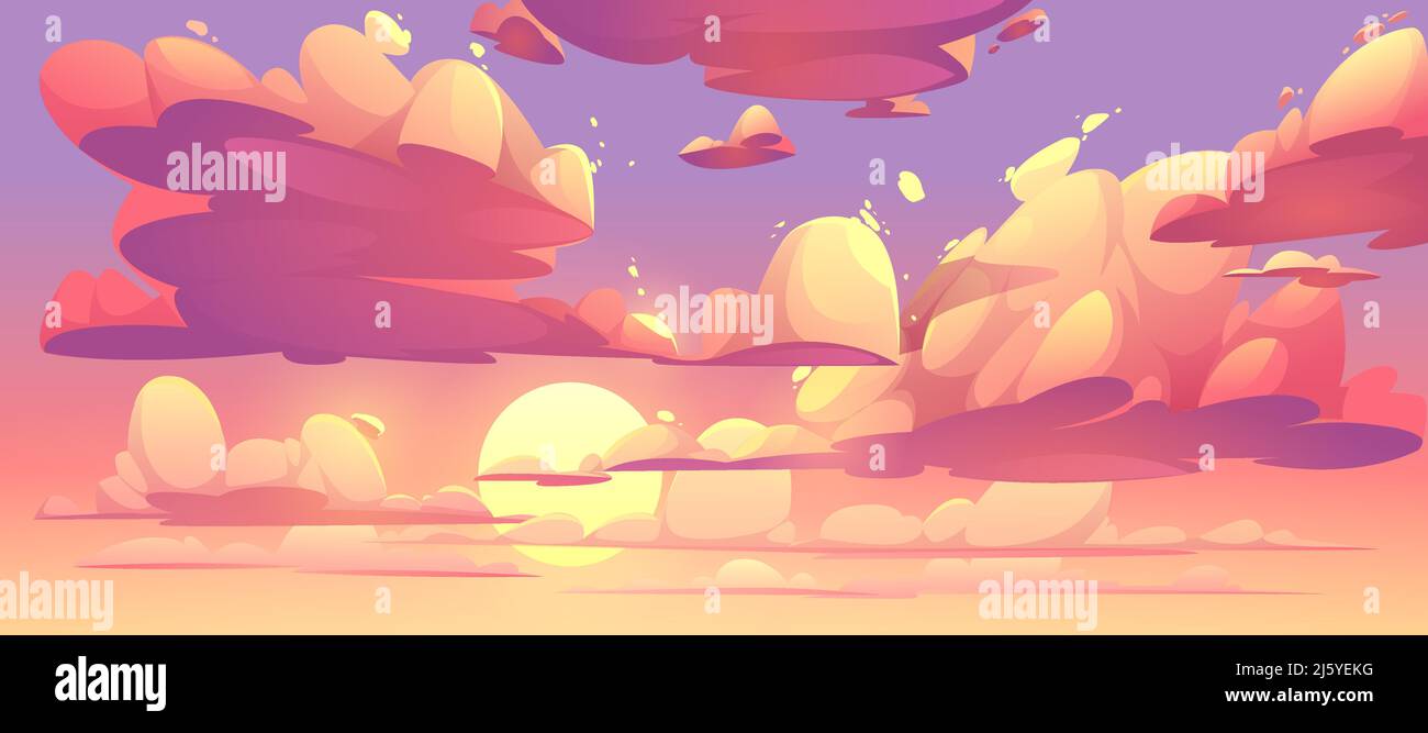 Sunrise or sunset sky with clouds. Vector cartoon illustration of ...