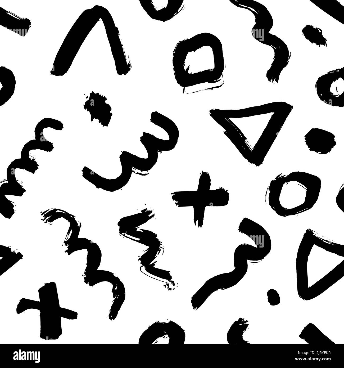 Hand drawn black brush geometric seamless pattern Stock Vector Image ...