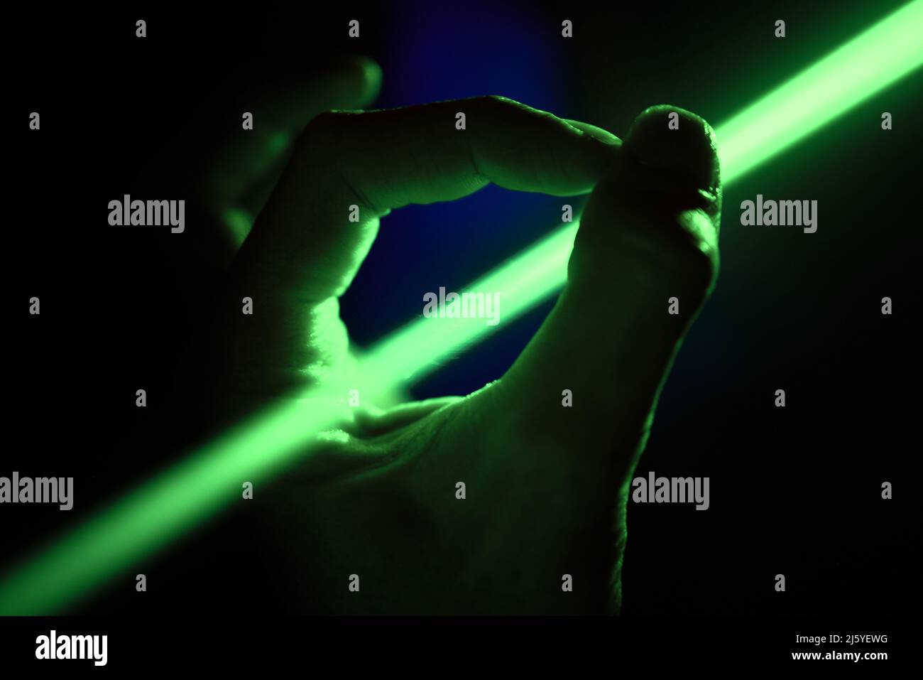 Interactive exposition in science museum or exhibition: bright laser ...