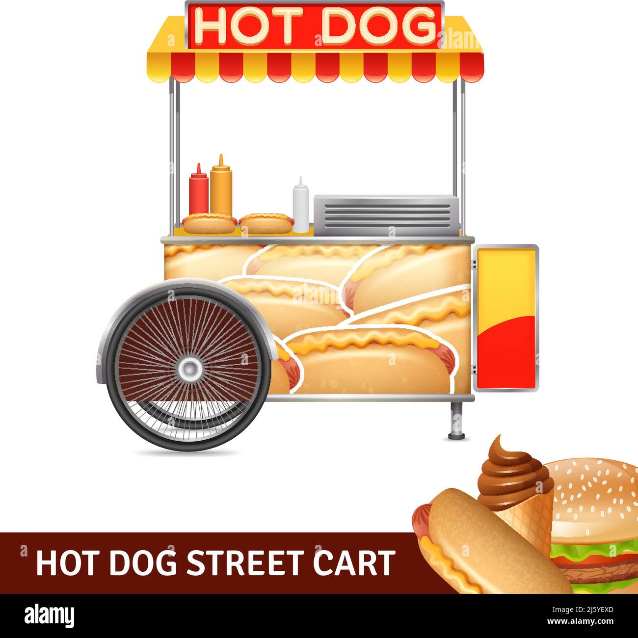 Hot dog street cart with ketchup mayonnaise and mustard realistic ...