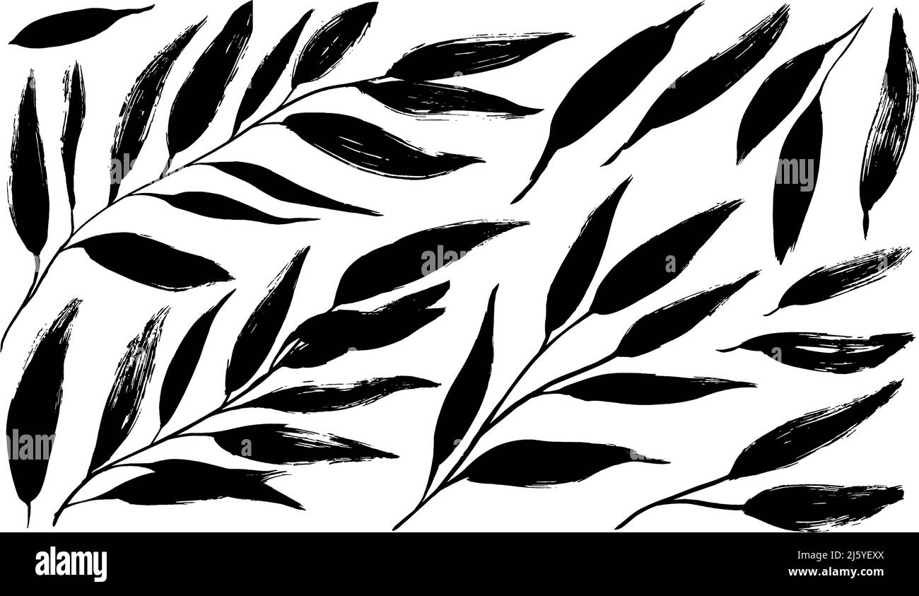 Black twig, leaves or sprig silhouettes collection Stock Vector Image ...