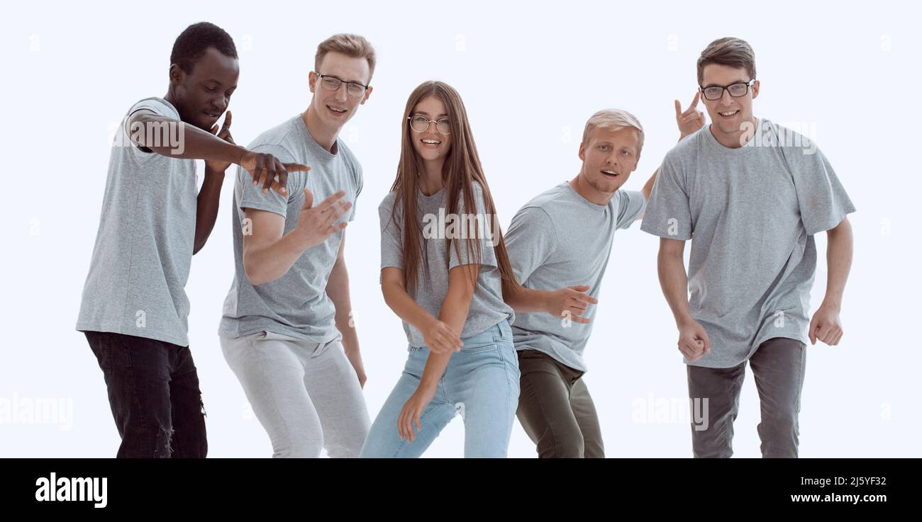 in full growth. group of cheerful young people. isolated on white ...