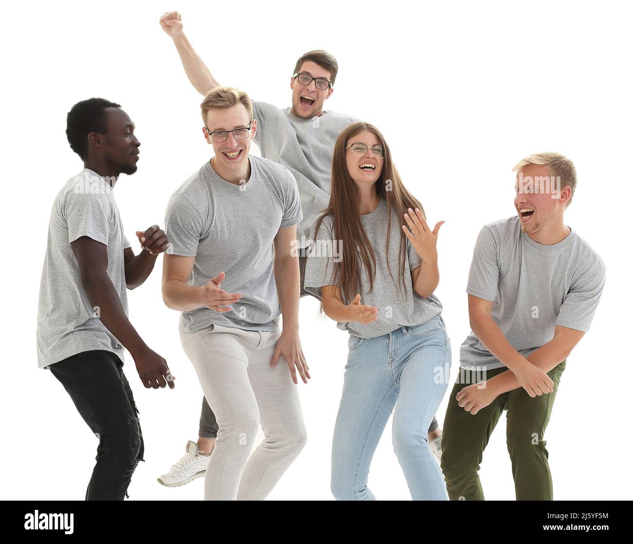 in full growth. group diverse of lively young people . isolated on ...