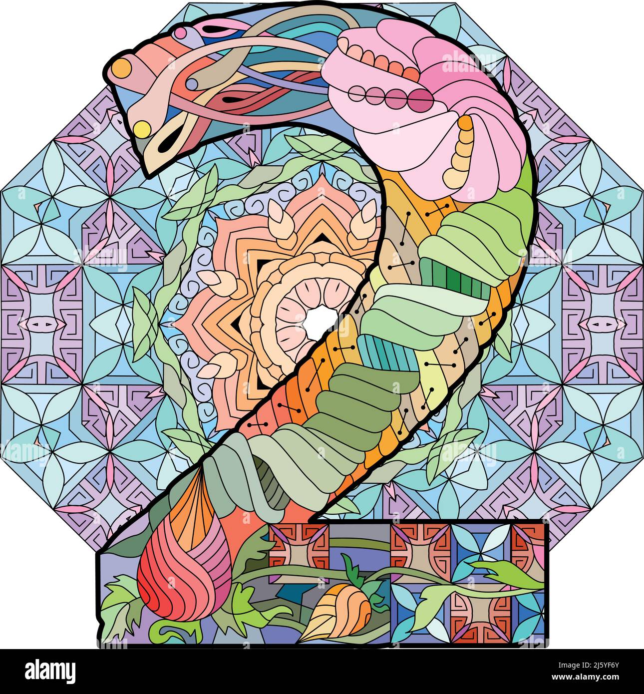 Two number on mandala Isolated zentangle illustration for decoration ...