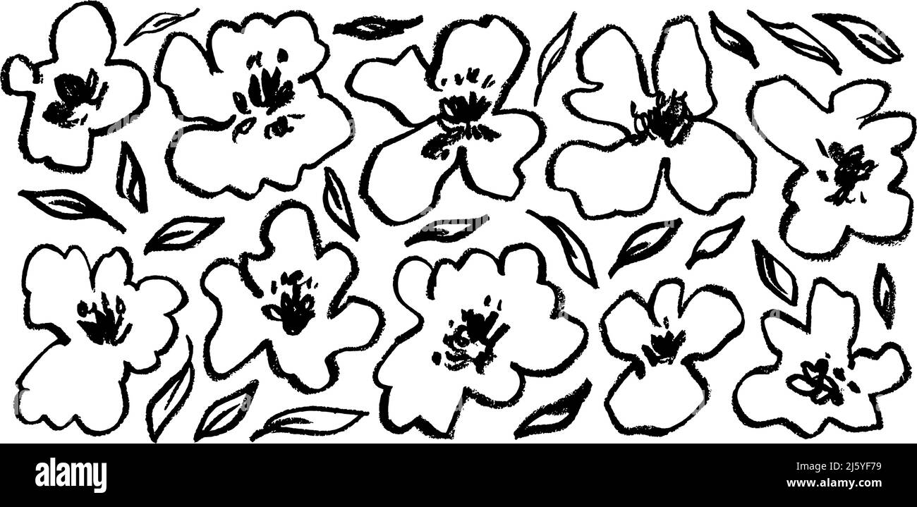 Set of linear flowers isolated on white background Stock Vector Image ...