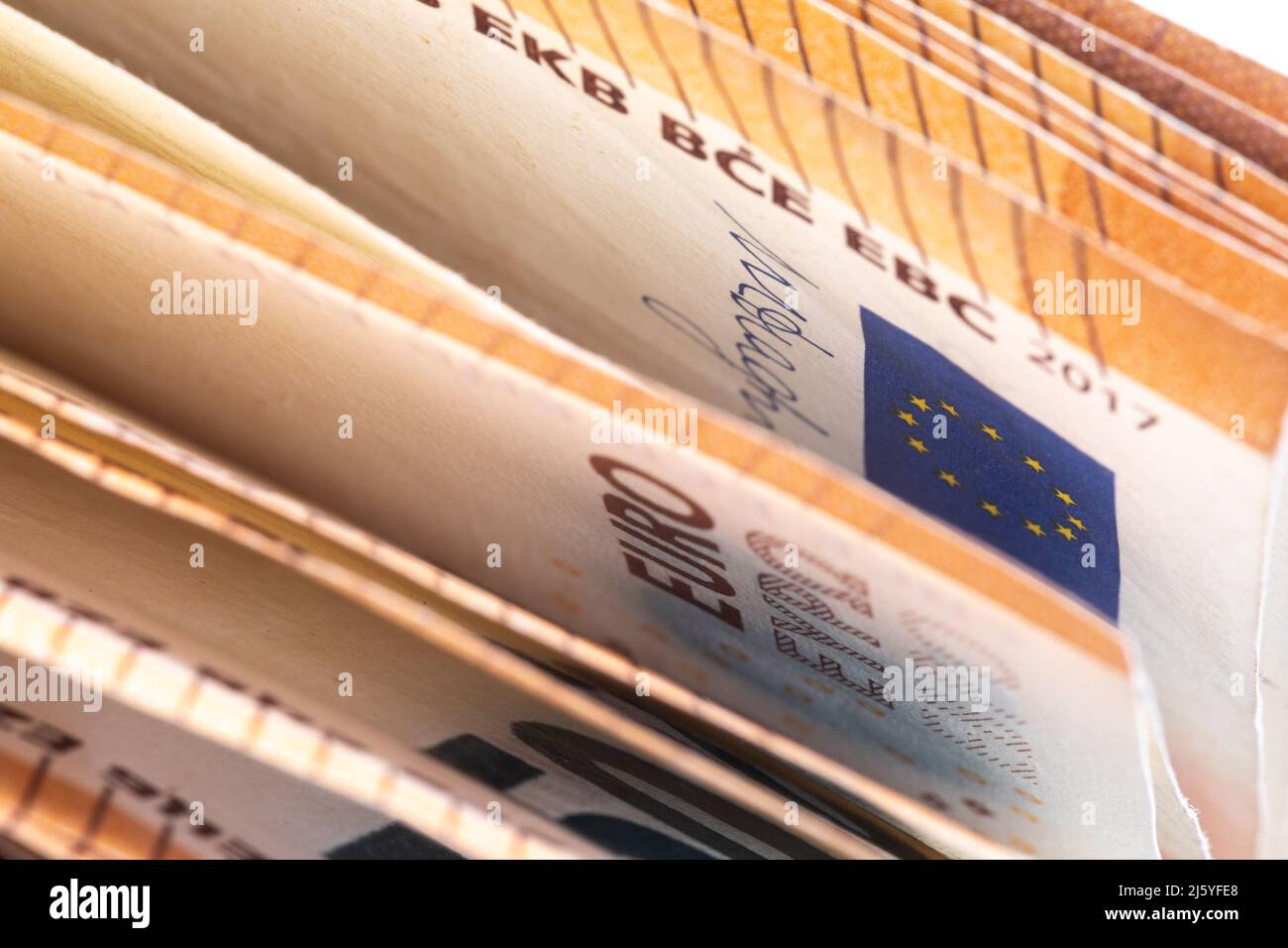stack of 50 euros bill note close-up, EU flag visible Stock Photo - Alamy
