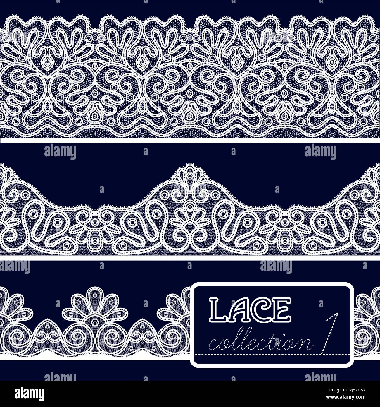 Decorative white lace pattern set isolated on blue background vector ...
