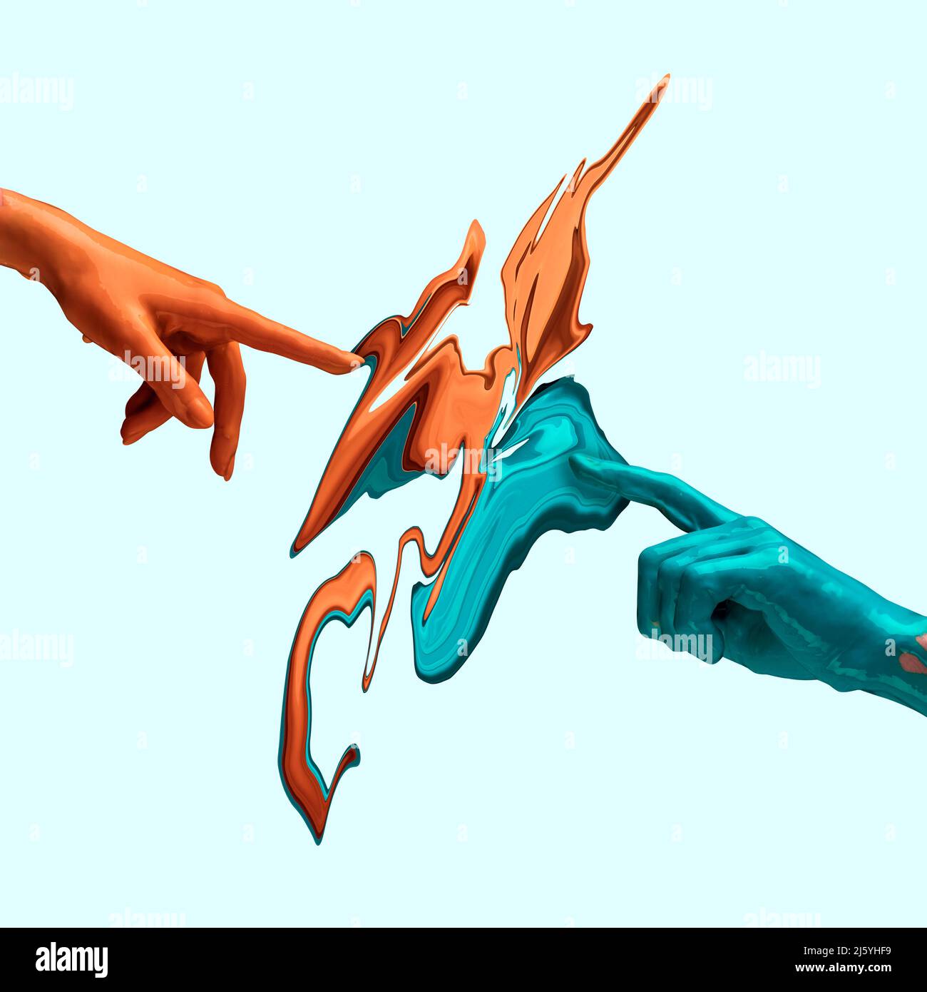 Contemporary art collage. Modern design work. Tender human hands ...