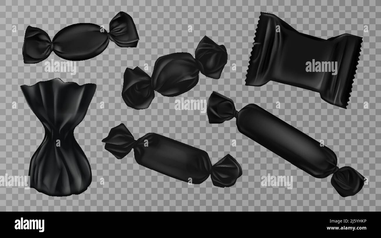 Black candy wrappers set isolated on transparent background. Blank ...