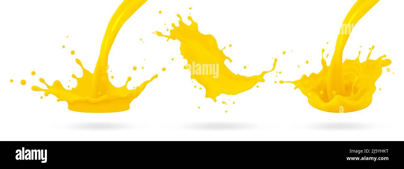 Orange juice, splatter orange splashes of paint, 3d realistic vector ...