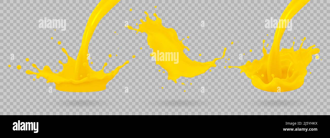 Orange juice, splatter orange splashes of paint, 3d realistic vector ...