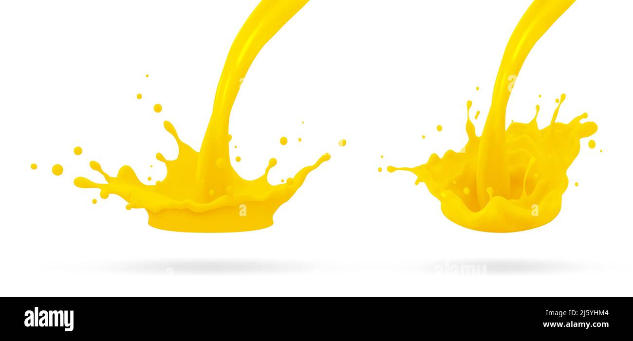 Orange juice, splatter orange splashes of paint, 3d realistic vector ...