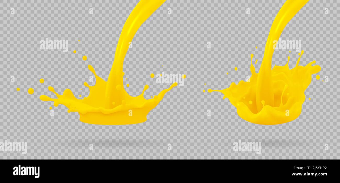 Orange juice, splatter orange splashes of paint, 3d realistic vector ...