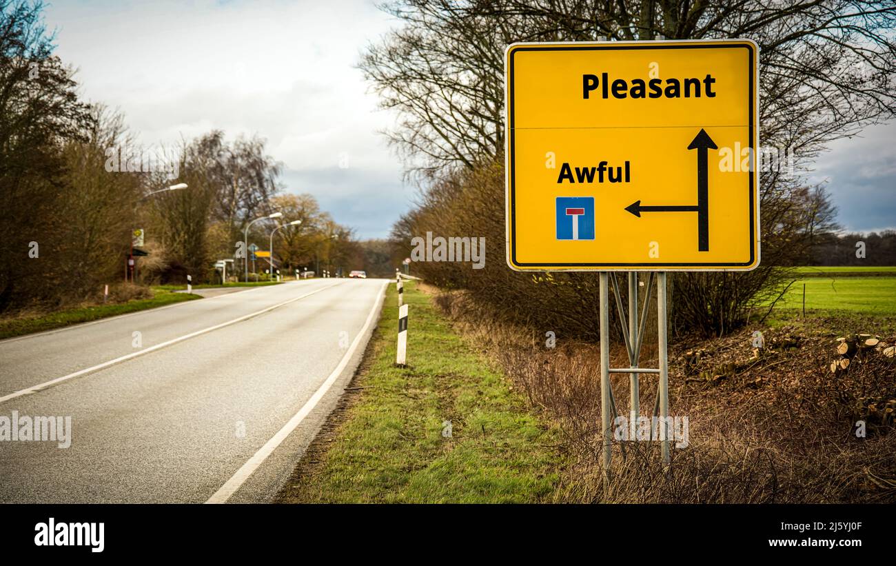 Street Sign the Direction Way to Pleasant versus Awful Stock Photo - Alamy