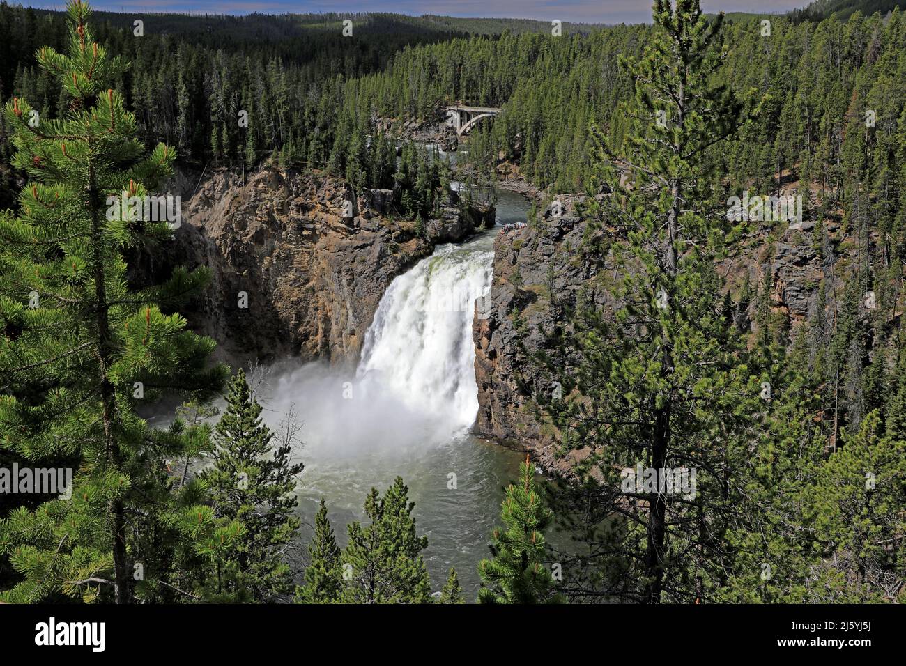 The famous and scenic Yellowstone Falls at Yellowstone National Park is ...