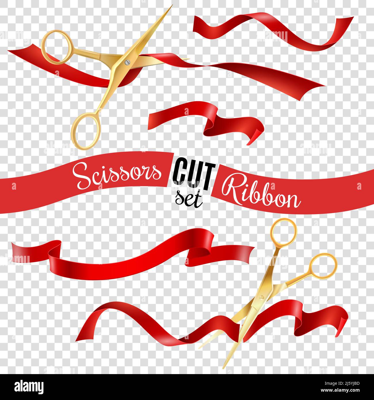 Golden scissors and ribbon transparent set with opening ceremony ...