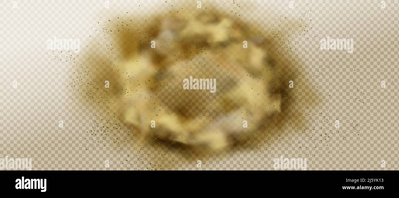 Smoke circle, round dust cloud, brown heavy smog steam with motes, sand ...