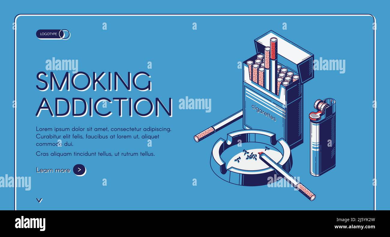 Smoking addiction isometric landing page, cigarettes in package ...