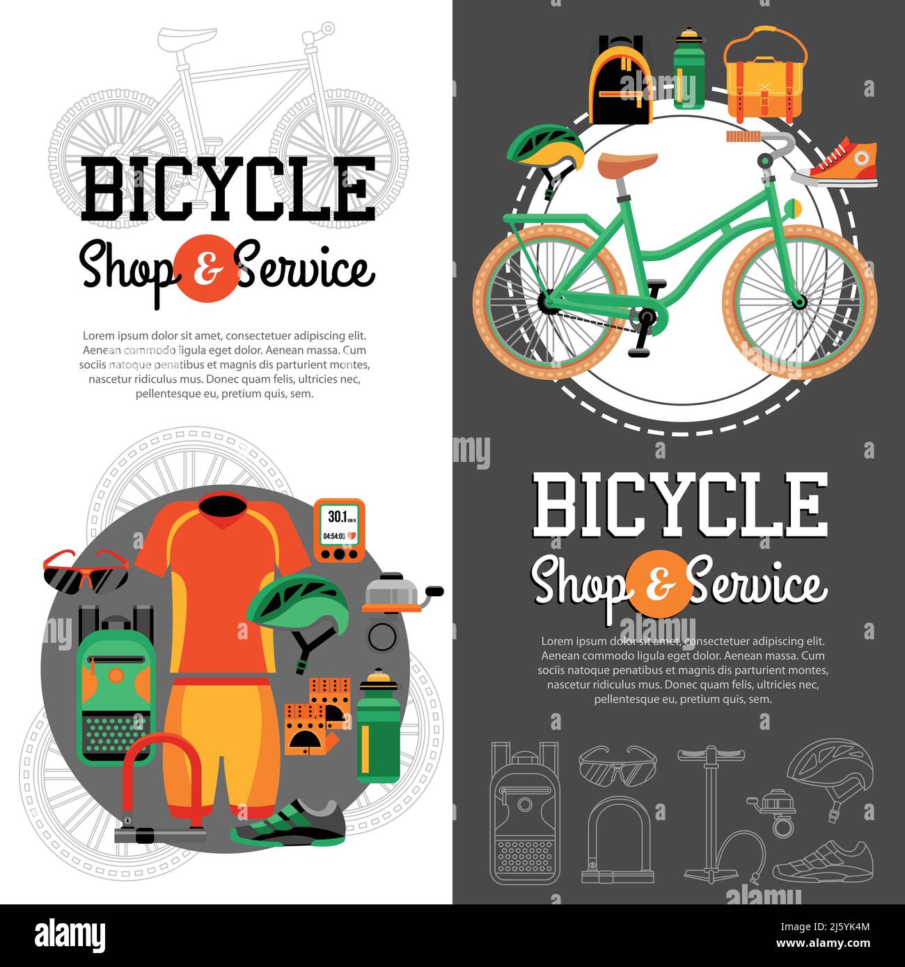 Two vertical banners with advertising of mountain biking accessories ...